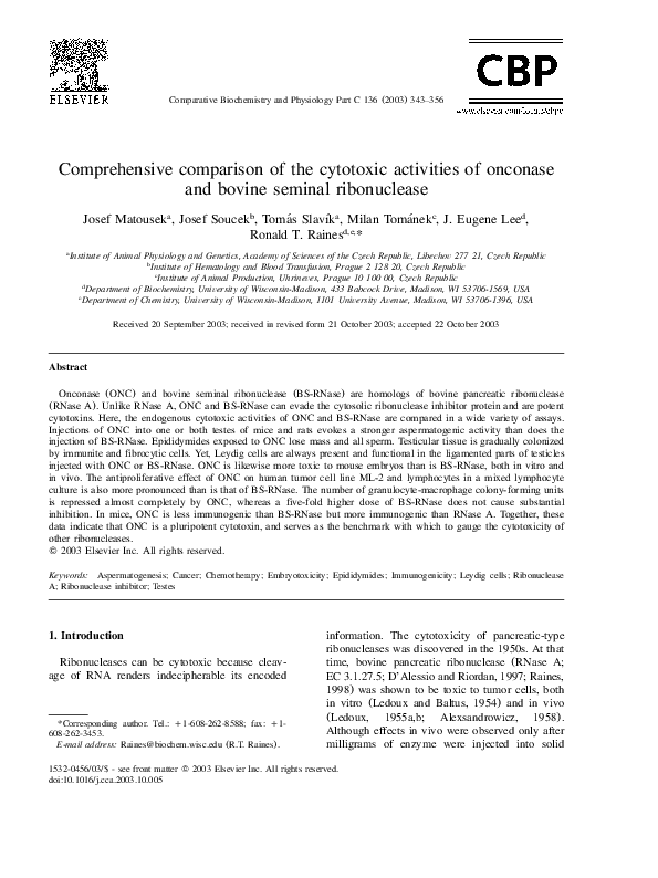 (PDF) Comprehensive comparison of the cytotoxic activities of onconase ...