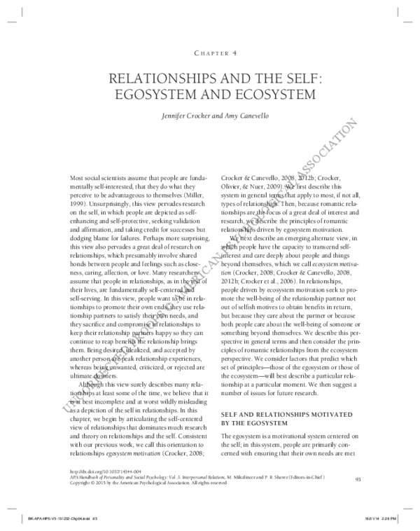 (PDF) Relationships and the self: Egosystem and ecosystem