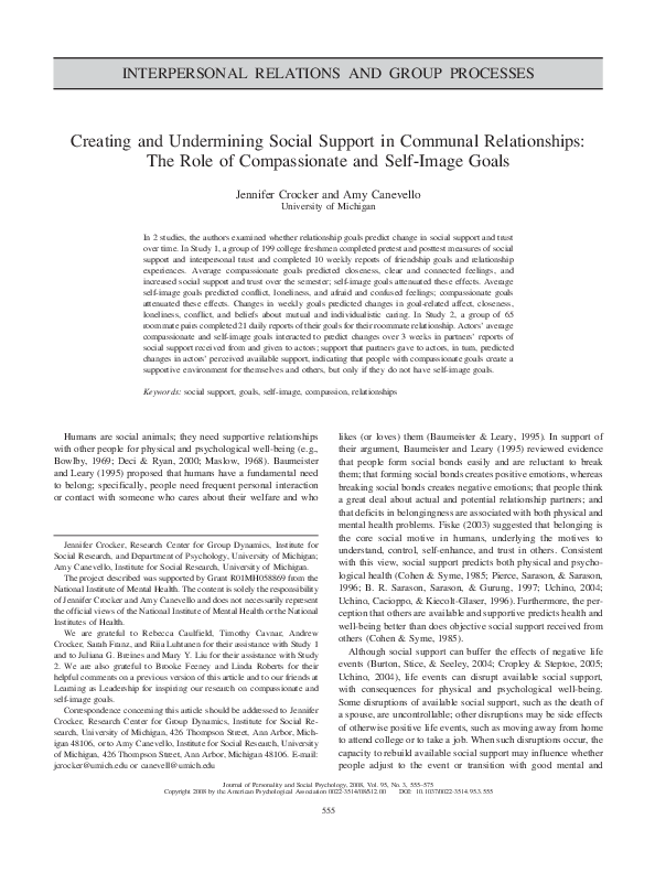 (PDF) Creating and undermining social support in communal relationships ...