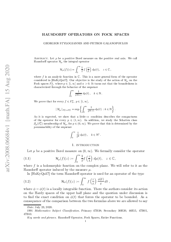 (PDF) Hausdorff operators on Fock Spaces