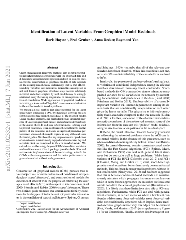 (PDF) Identification of Latent Variables From Graphical Model Residuals