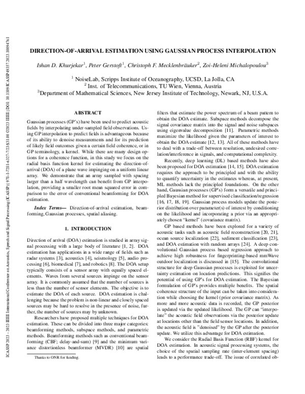 (PDF) Direction-of-Arrival Estimation Using Gaussian Process Interpolation