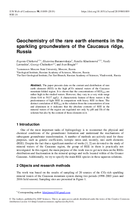 (PDF) Geochemistry of the rare earth elements in the sparkling groundwaters of the Caucasus ...