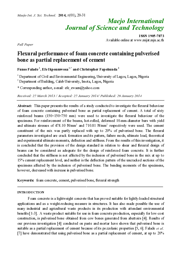 (PDF) Flexural performance of foam concrete containing pulverized bone ...