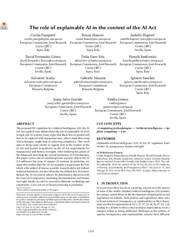 (PDF) The role of explainable AI in the context of the AI Act ...