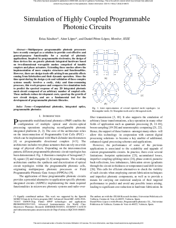 (PDF) Simulation of Highly Coupled Programmable Photonic Circuits