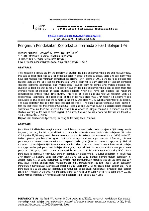 (PDF) Pengaruh Pendekatan Kontekstual Terhadap Hasil Belajar IPS
