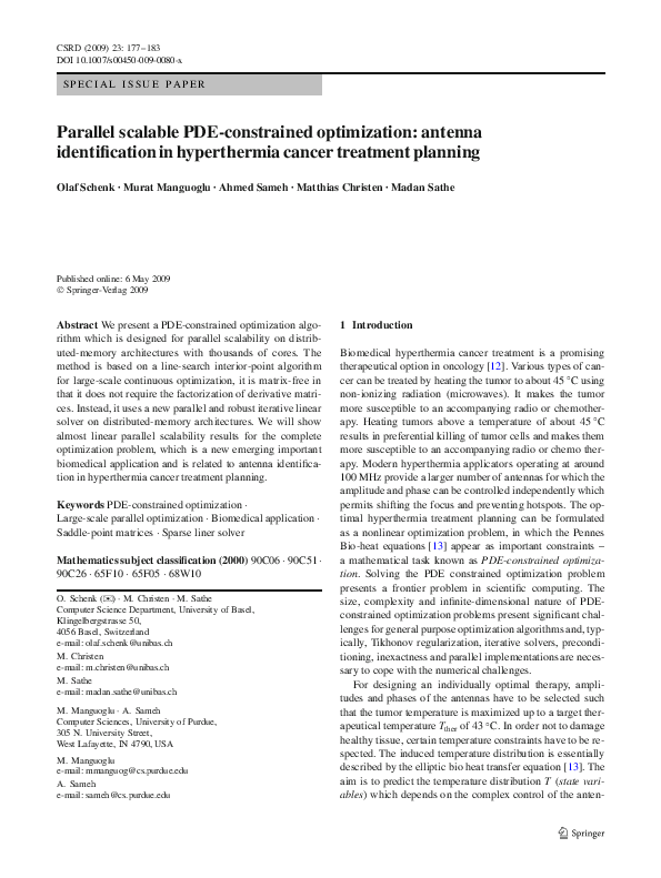 (PDF) Parallel scalable PDE-constrained optimization: antenna identification in hyperthermia ...