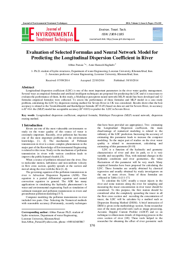 (PDF) Evaluation of Selected Formulas and Neural Network Model for ... (PDF) Evaluation of Selected Formulas and Neural Network Model for ...