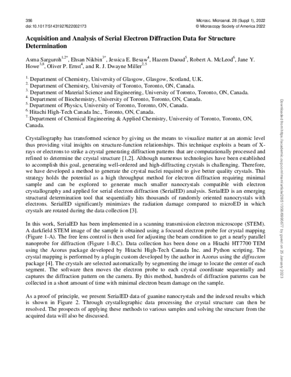(PDF) Acquisition and Analysis of Serial Electron Diffraction Data for Structure Determination ...