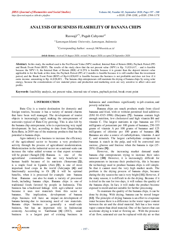 (PDF) Analysis of Business Feasibility of Banana Chips