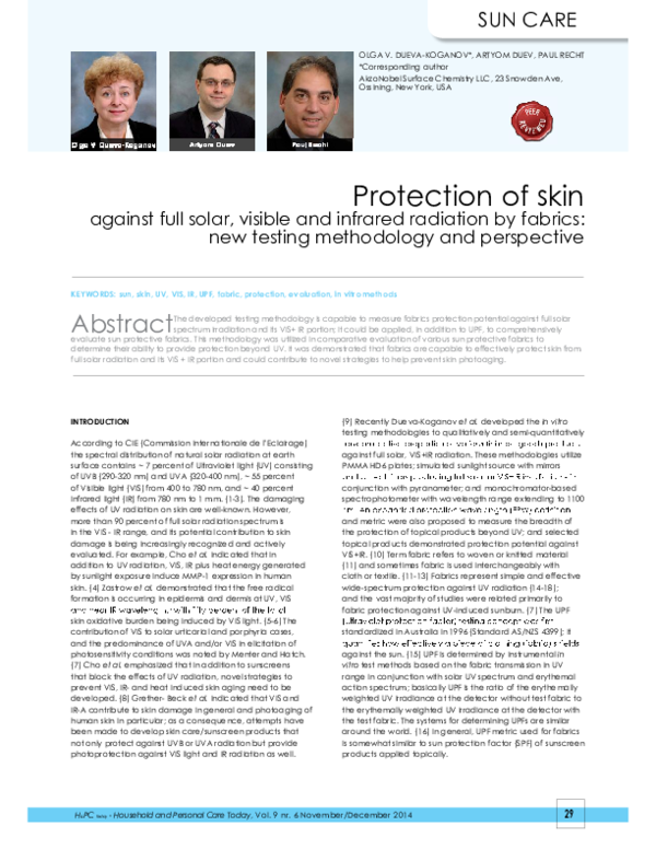 (PDF) Protection of skin against full solar , visible and infrared ...