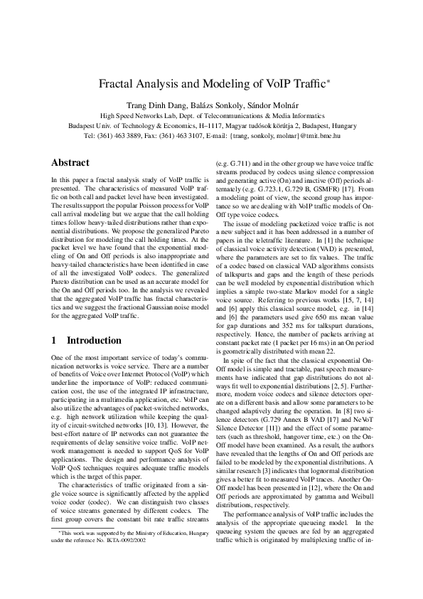 (PDF) Fractal analysis and modeling of VoIP traffic