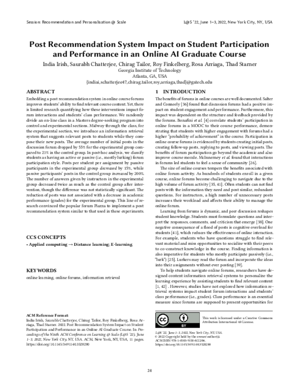 (PDF) Post Recommendation System Impact on Student Participation and ...