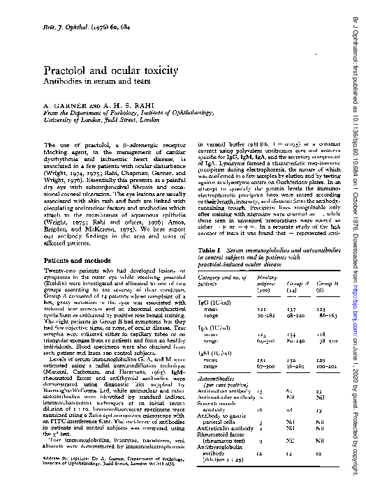 (PDF) Practolol and ocular toxicity. Antibodies in serum and tears