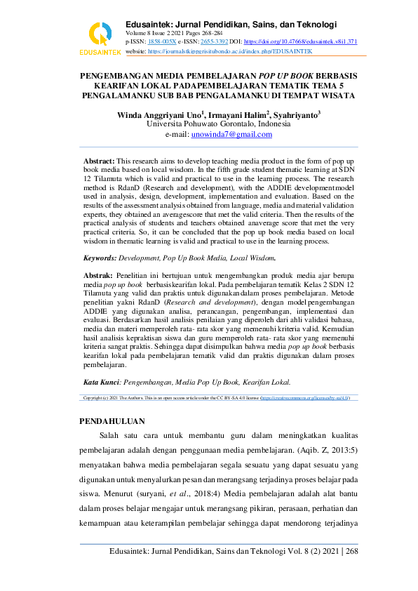 (PDF) Pengembangan Media Pembelajaran Pop Up Book Berbasis Kearifan Lokal Pada Pembelajaran ...