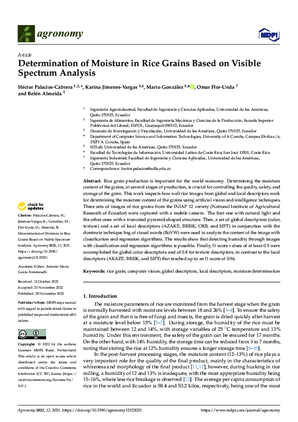 (PDF) Determination of Moisture in Rice Grains Based on Visible ...