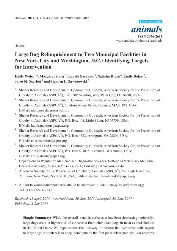 (PDF) Article Large Dog Relinquishment to Two Municipal Facilities in ...