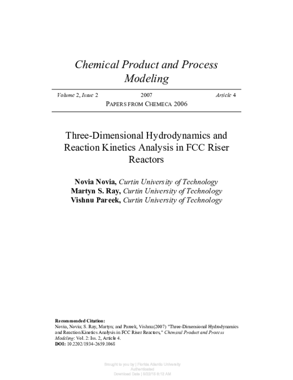 (PDF) Three-Dimensional Hydrodynamics and Reaction Kinetics Analysis in FCC Riser Reactors