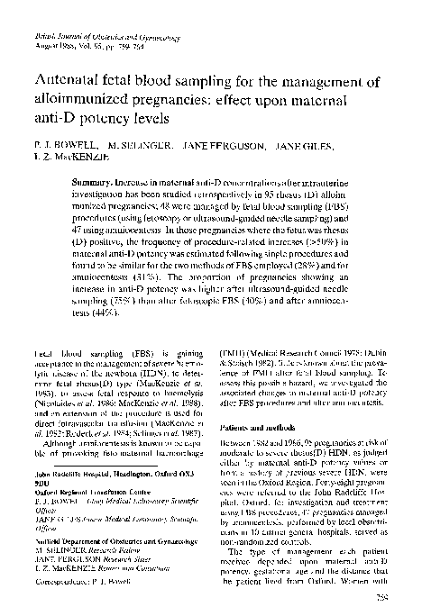 (PDF) Antenatal fetal blood sampling for the management of ...