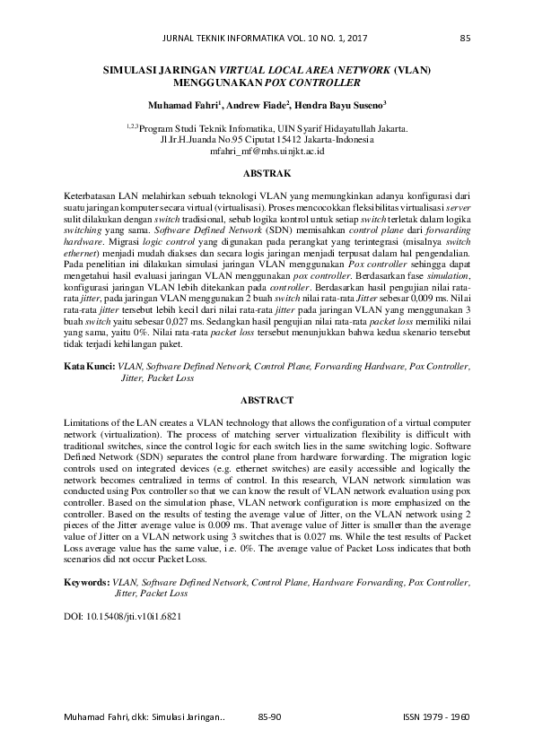 (PDF) Simulasi Jaringan Virtual Local Area Network (Vlan) Menggunakan Pox Controller | Muhamad ...