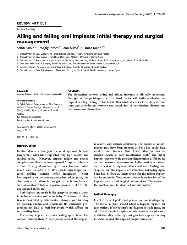 (PDF) Ailing and failing oral implants: initial therapy and surgical ...