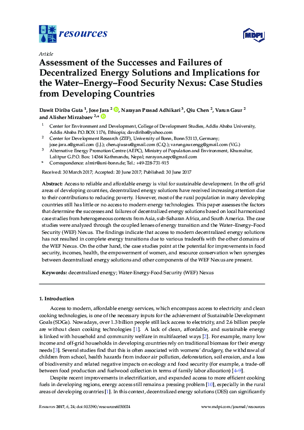 (PDF) Assessment of the Successes and Failures of Decentralized Energy Solutions and ...