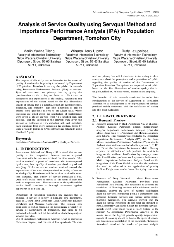 (PDF) Analysis of Service Quality using Servqual Method and Importance Performance Analysis (IPA ...