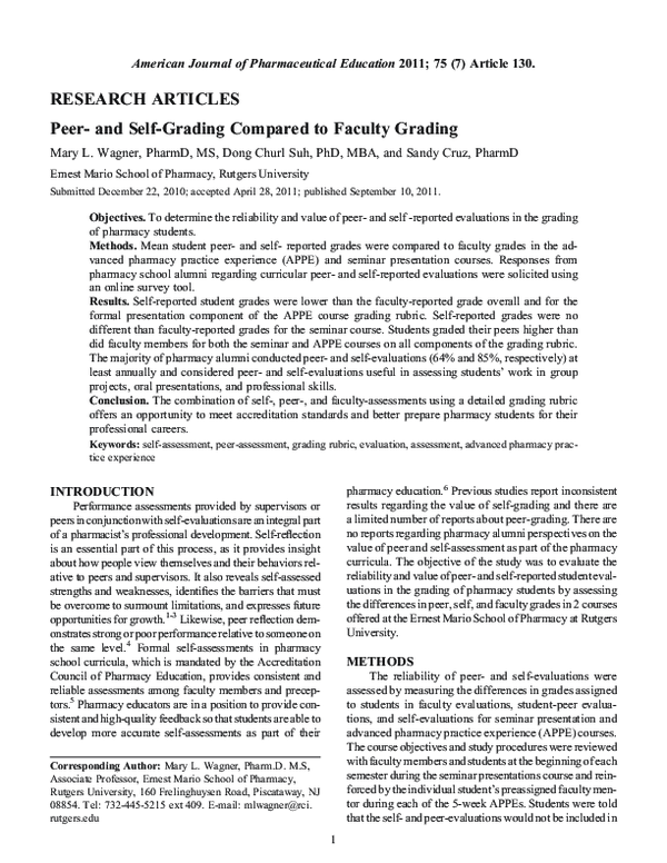 (PDF) Peer- and Self-Grading Compared to Faculty Grading