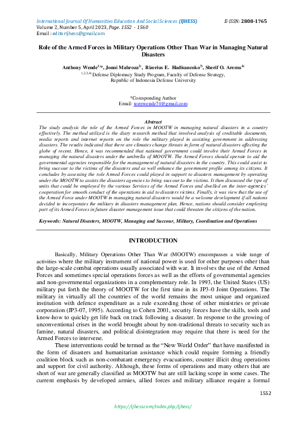 (PDF) Role of the Armed Forces in Military Operations Other Than War in ...