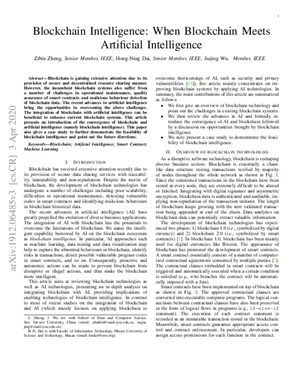 (PDF) Blockchain Intelligence: When Blockchain Meets Artificial Intelligence