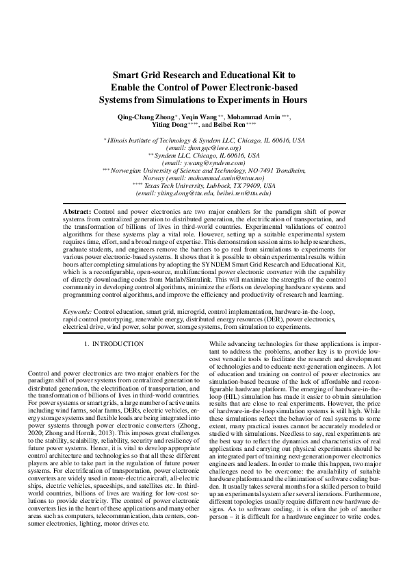 (PDF) Smart Grid Research and Educational Kit to Enable the Control of ...