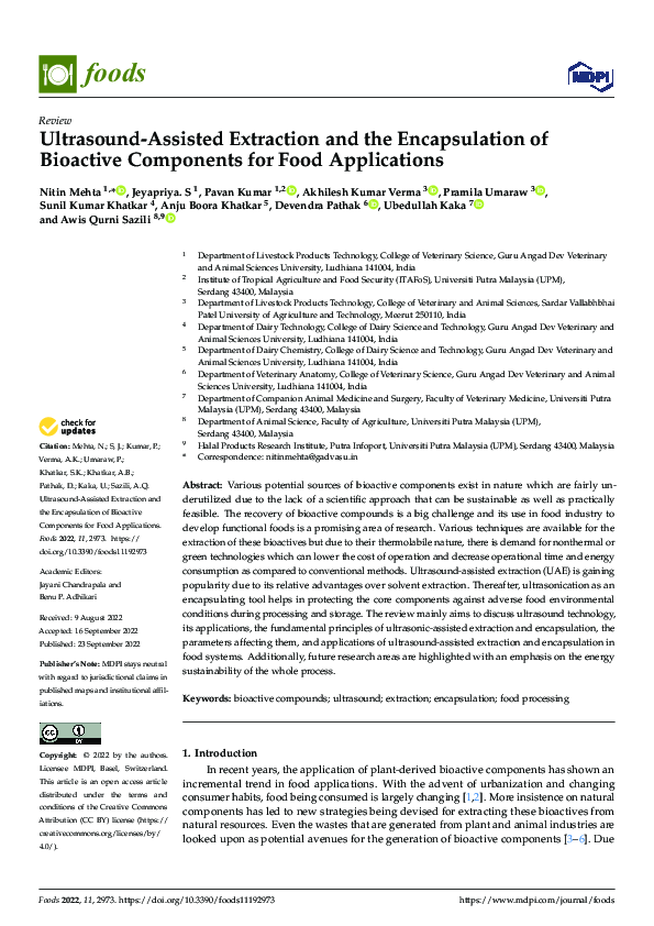 (PDF) Ultrasound-Assisted Extraction and the Encapsulation of Bioactive Components for Food ...