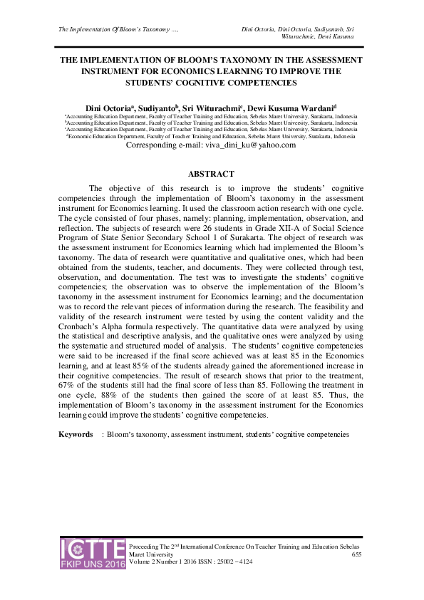 (PDF) The Implementation of Bloom’s Taxonomy in the Assessment Instrument for Economics Learning ...