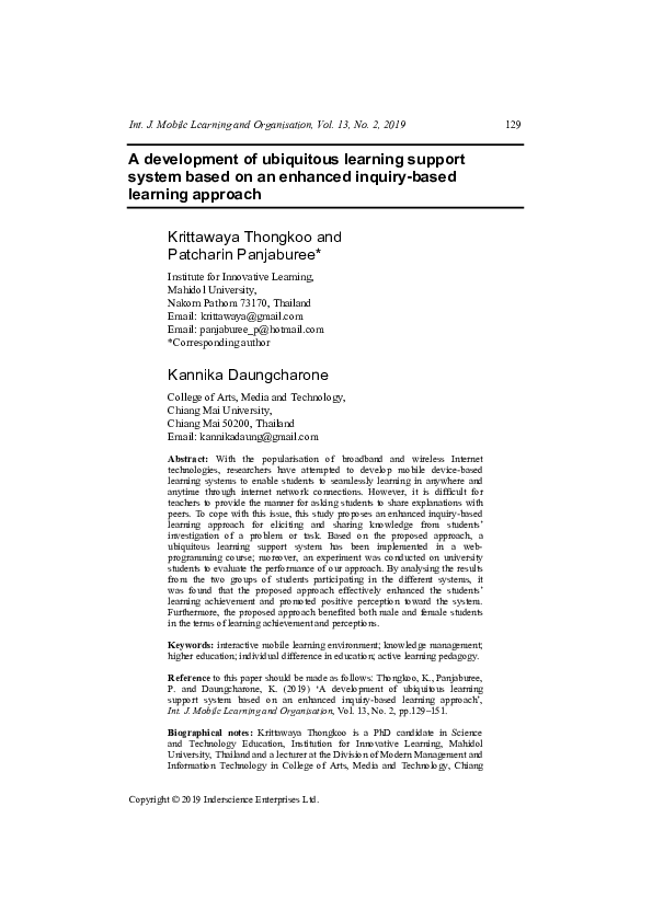 (PDF) A development of ubiquitous learning support system based on an enhanced inquiry-based ...