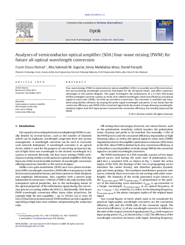 (PDF) Analyses of semiconductor optical amplifier (SOA) four-wave mixing (FWM) for future all ...