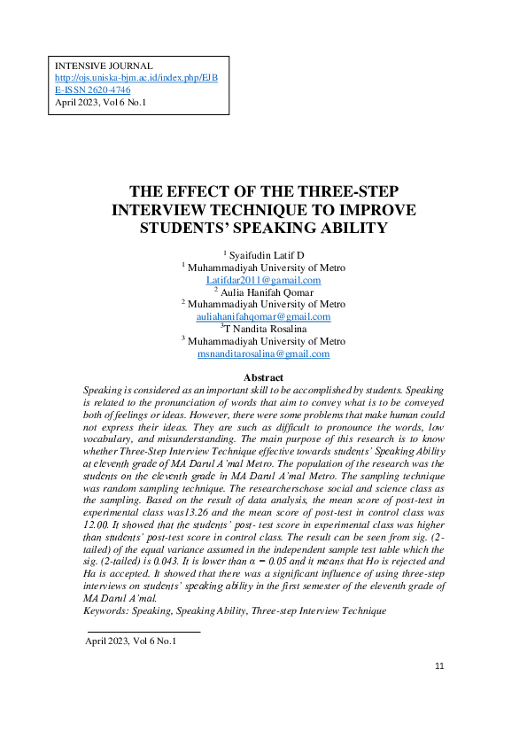 (PDF) The Effect of Three Step Interview Technique to Improve Students ...