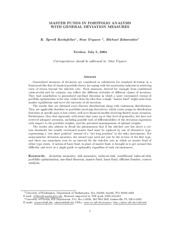 (PDF) Master funds in portfolio analysis with general deviation measures