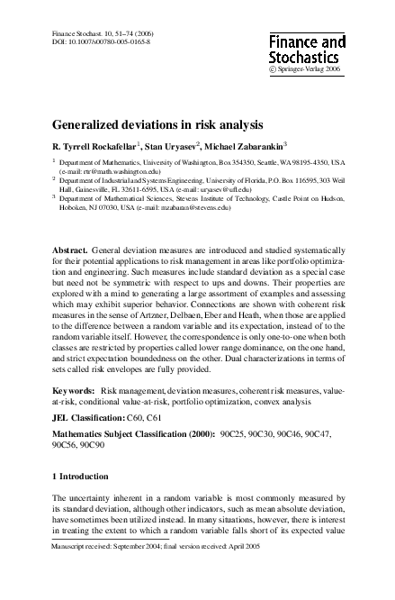 (PDF) Generalized deviations in risk analysis