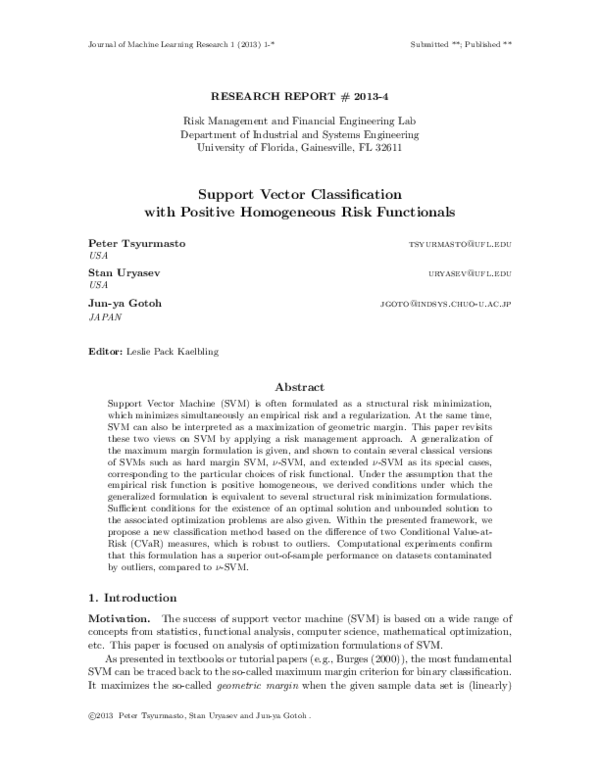 (PDF) Support vector classification with positive homogeneous risk functionals | Stan Uryasev ...