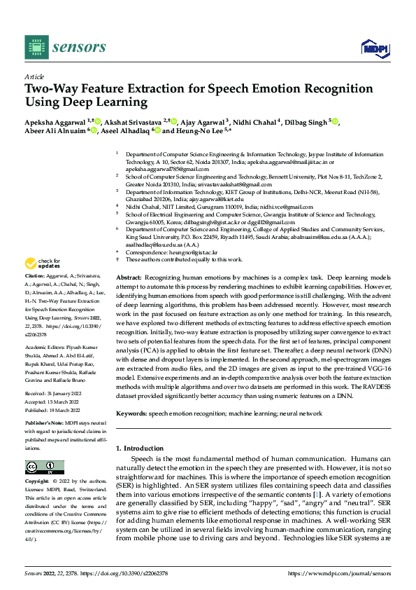 Pdf Two Way Feature Extraction For Improved Speech Emotion Recognition