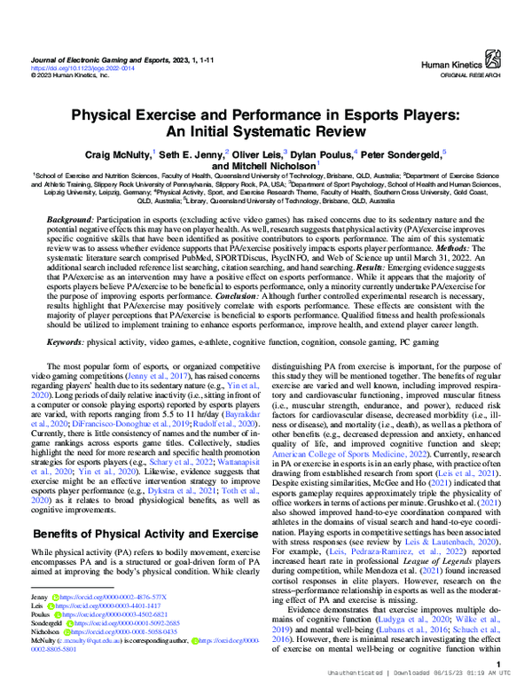 (PDF) Physical Exercise and Performance in Esports Players: An Initial ...