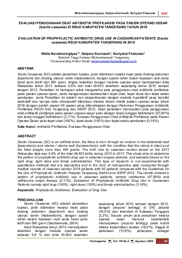 (PDF) Evaluasi Penggunaan Obat Antibiotik Profilaksis Pada Pasien ...