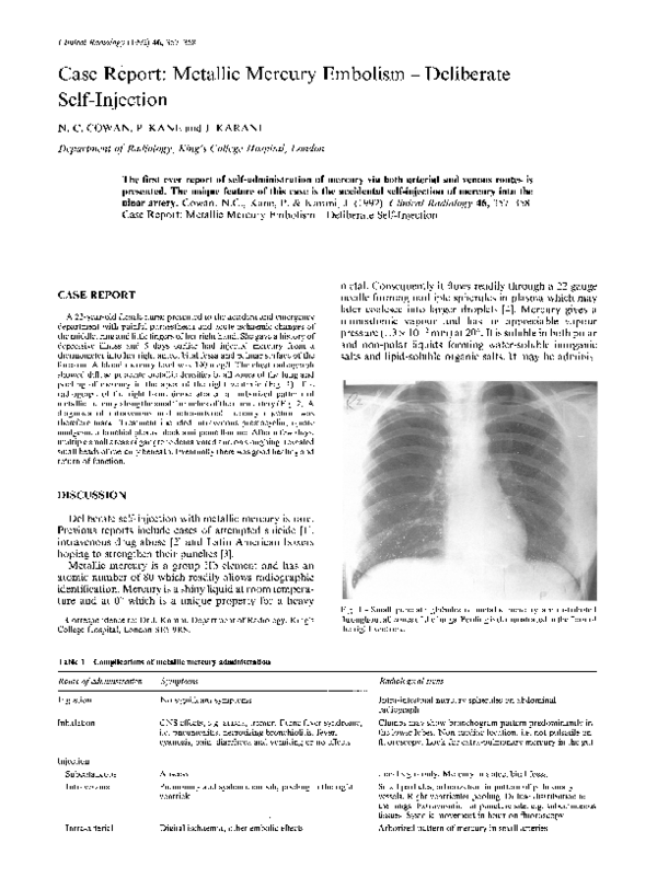 (PDF) Mercury Embolism from Self-Injection Case