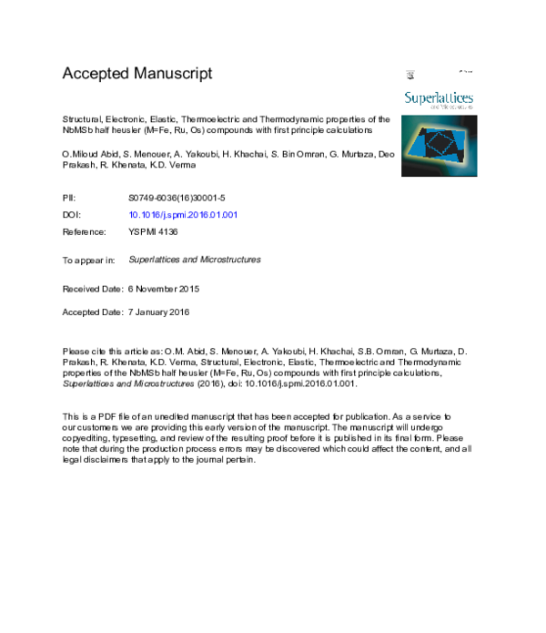 (PDF) Structural, electronic, elastic, thermoelectric and thermodynamic ...