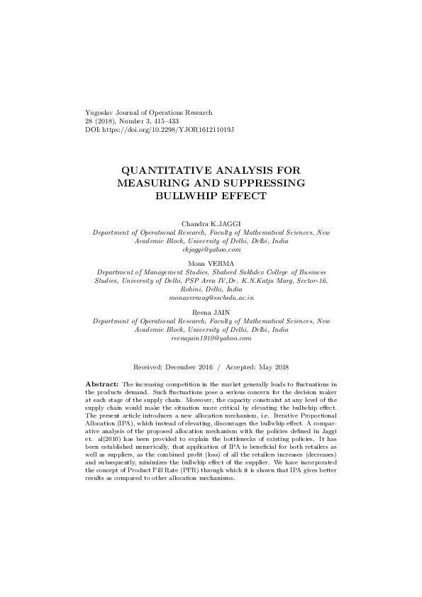 (PDF) Quantitative analysis for measuring and suppressing bullwhip effect