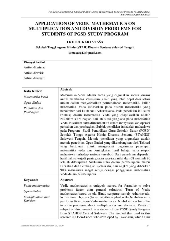 (PDF) Hinduism in Milleneal Era, October, 03, 2019 53 APPLICATION OF ...