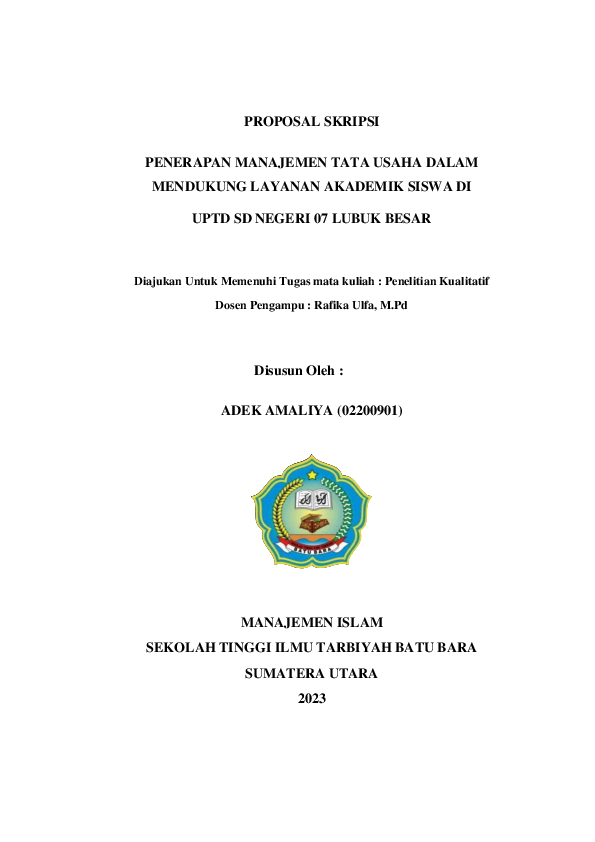 (PDF) PROPOSAL SKRIPSI PENERAPAN MANAJEMEN TATA USAHA DALAM MENDUKUNG LAYANAN AKADEMIK SISWA DI ...