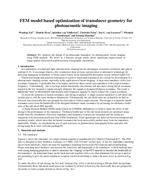 (PDF) FEM model based optimization of transducer geometry for photoacoustic imaging