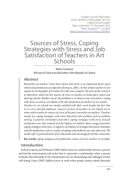(PDF) Sources of Stress, Coping Strategies with Stress and Job ...